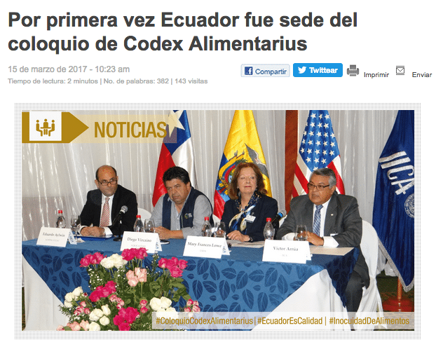 Por primera vez Ecuador fue sede del coloquio de Codex Alimentarius - IICA